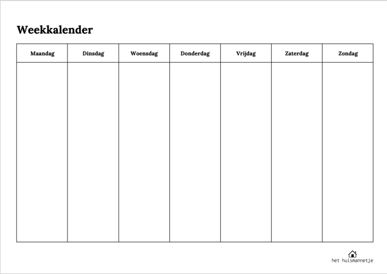 Weekkalender uitprinten A4 | Het Huismannetje